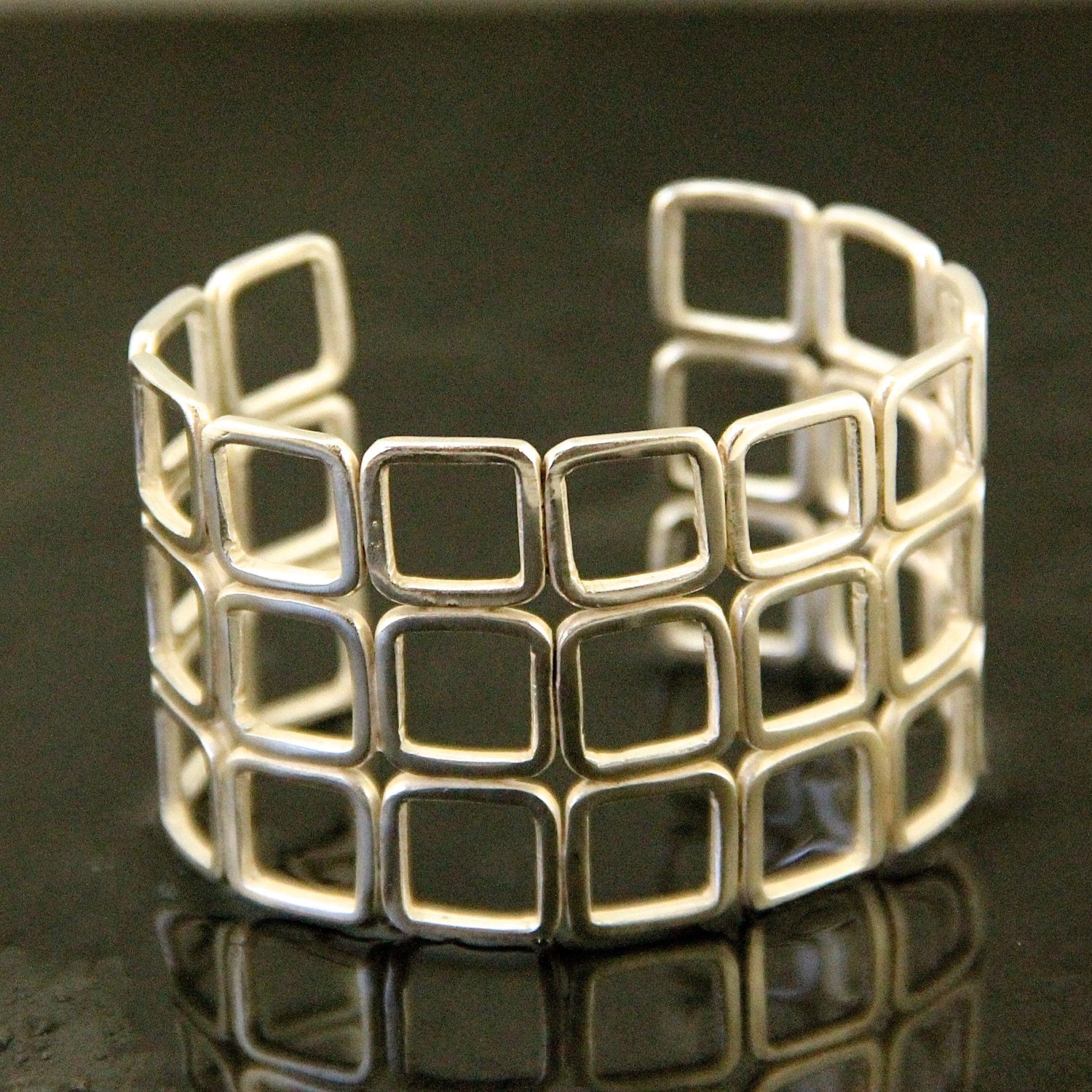 Square Grid Sterling Silver Cuff Bracelet - Etsy