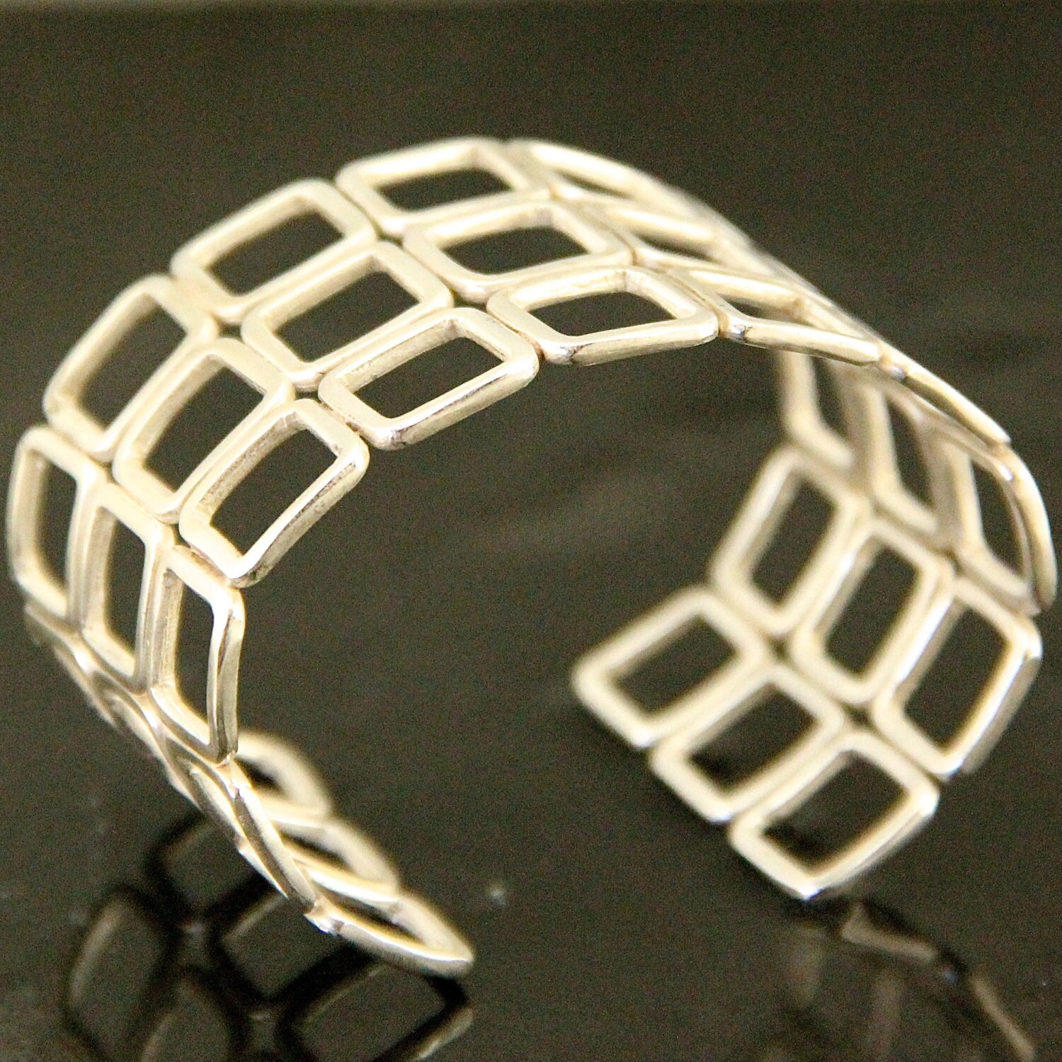 Square Grid Sterling Silver Cuff Bracelet - Etsy