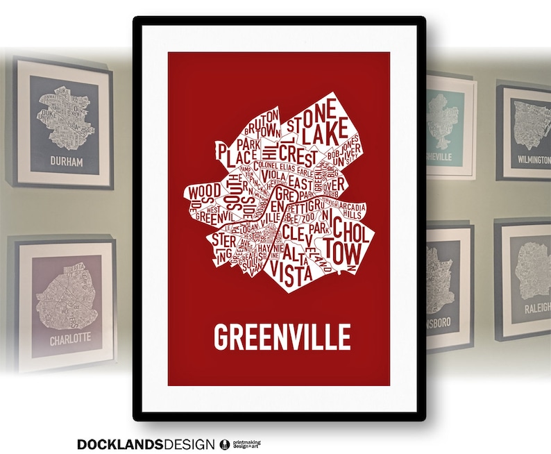 Greenville South Carolina Neighborhoods Screen Print Map - Etsy