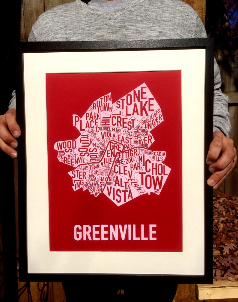 Greenville South Carolina Neighborhoods Screen Print Map - Etsy