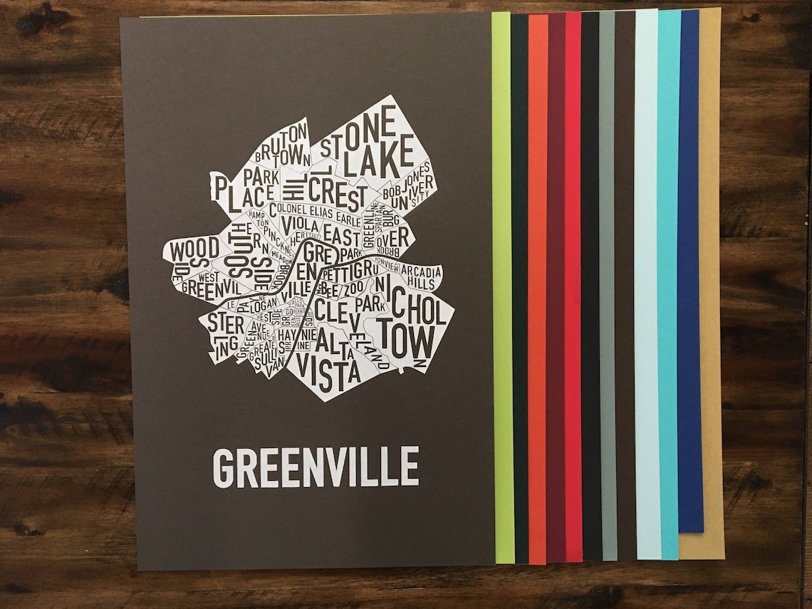 Greenville South Carolina Neighborhoods Screen Print Map - Etsy