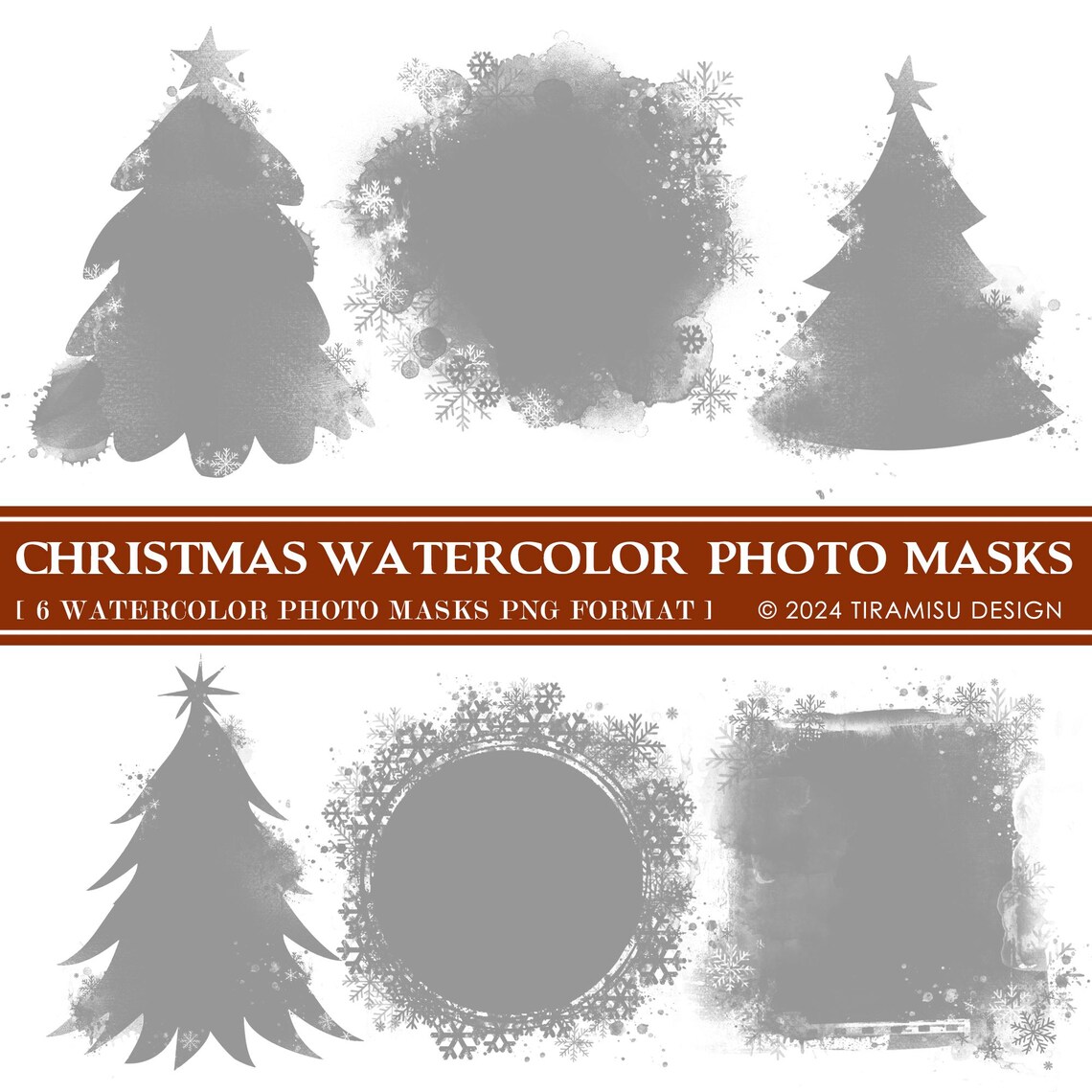 Watercolor Christmas Photo Masks PNG| Christmas Tree Digital Photo ...