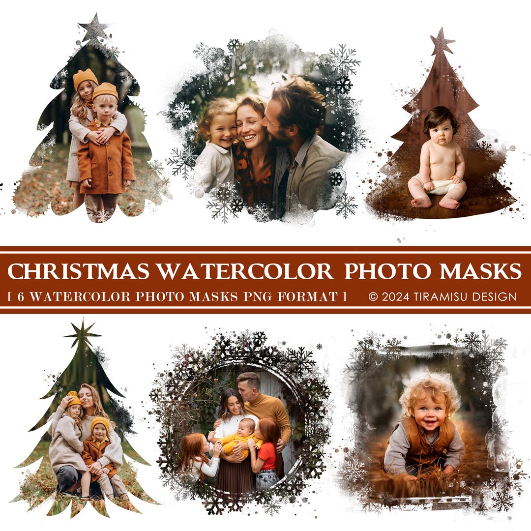 Watercolor Christmas Photo Masks PNG| Christmas Tree Digital Photo ...