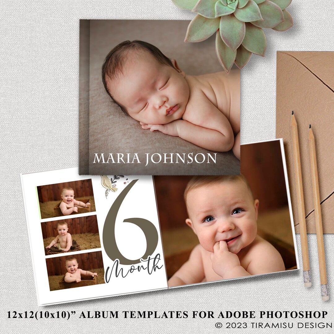 Baby First Year Photobook PSD Template for Photoshop, Newborn DIY ...