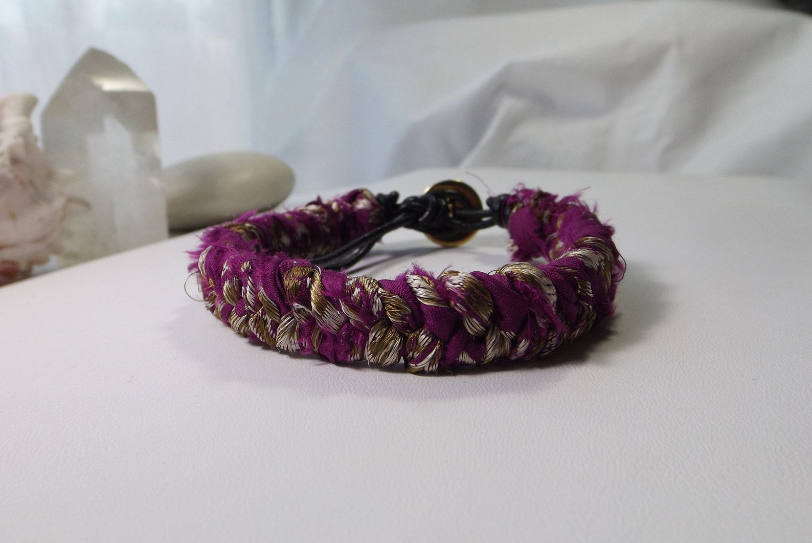 Handwoven Braided Leather and Sari Silk Ribbon Bracelet in - Etsy