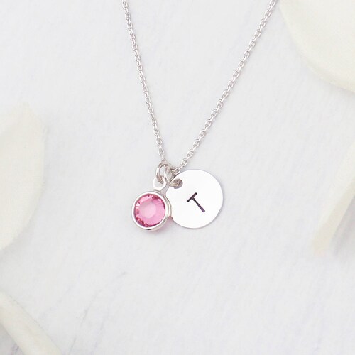 Personalized Birthstone and Initial Necklace. Choose Silver - Etsy
