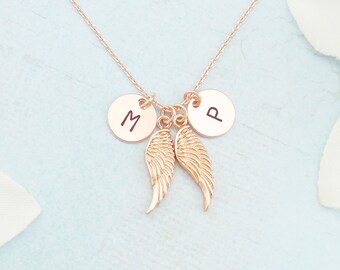 Personalized Rose Gold Angel Wing Necklace. Dainty Angel Wing - Etsy