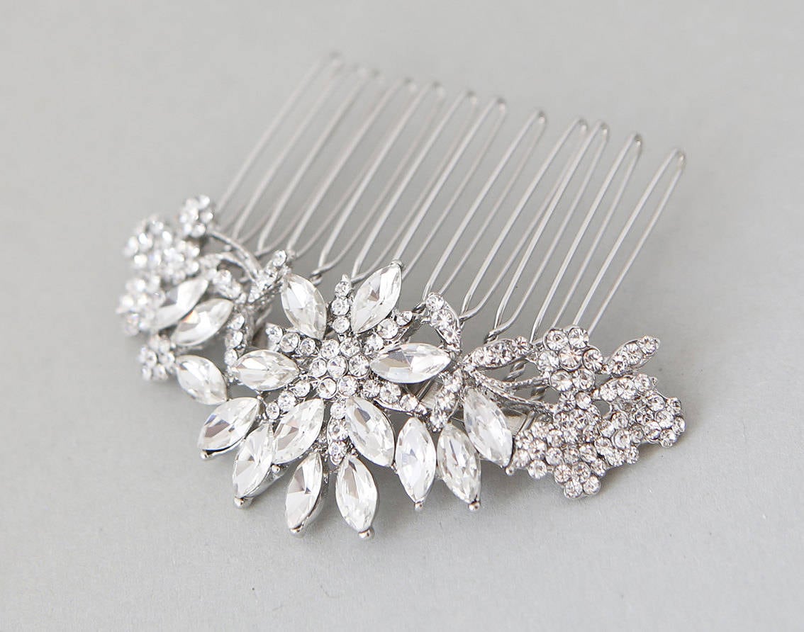 Silver Crystal Bridal Hair Comb. Elegant Wedding Hair Clip. White Clear ...