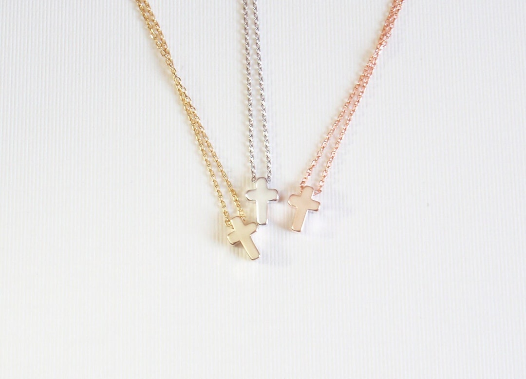 Tiny Cross Necklace, Silver, Gold, Rose Gold. Personalized Initial ...