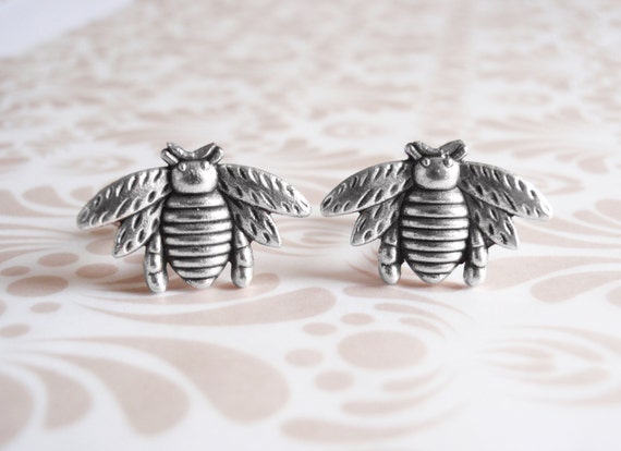 Manguitos de abeja plateada. Eslabones de puño de abeja - Etsy España
