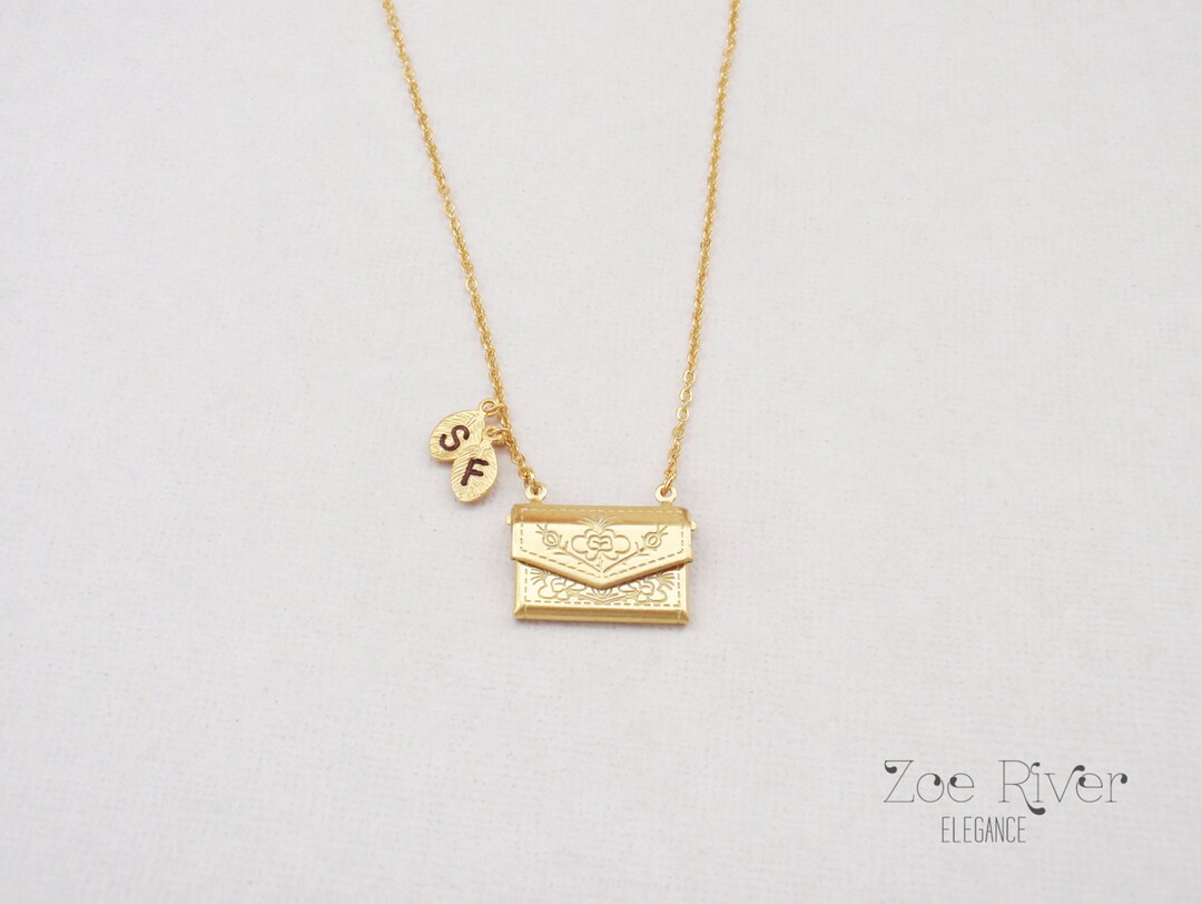 Gold Envelope Locket Necklace Personalized Initial. Inspirational ...