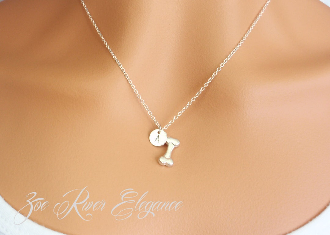 Dainty Silver Dog Bone and Personalized Initial Necklace. Dog Bone ...