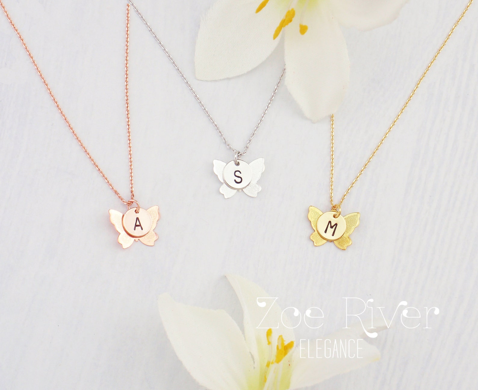 Personalized Butterfly Necklace. Choose Rose Gold Silver or | Etsy