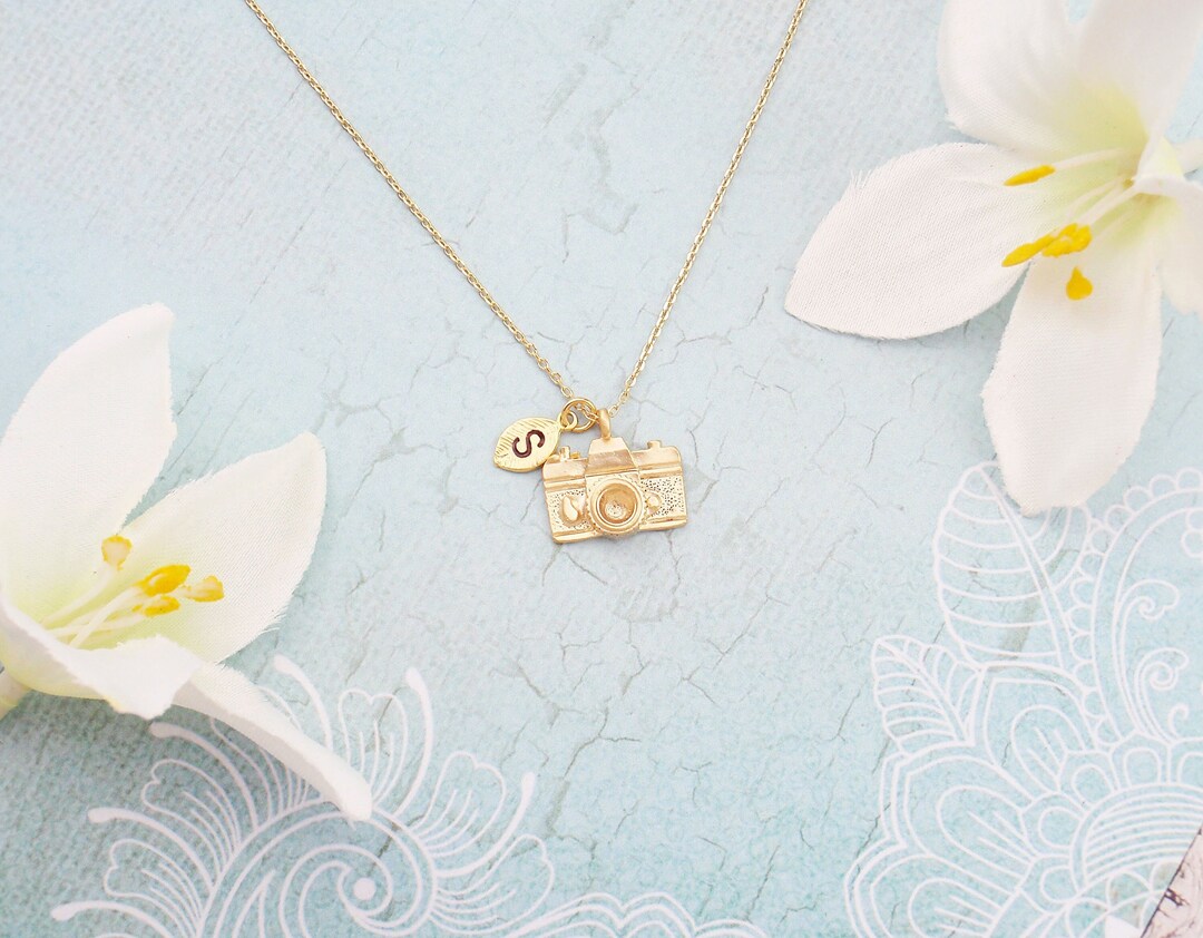 Choose Gold or Silver Camera Necklace, Personalized Initial Necklace ...