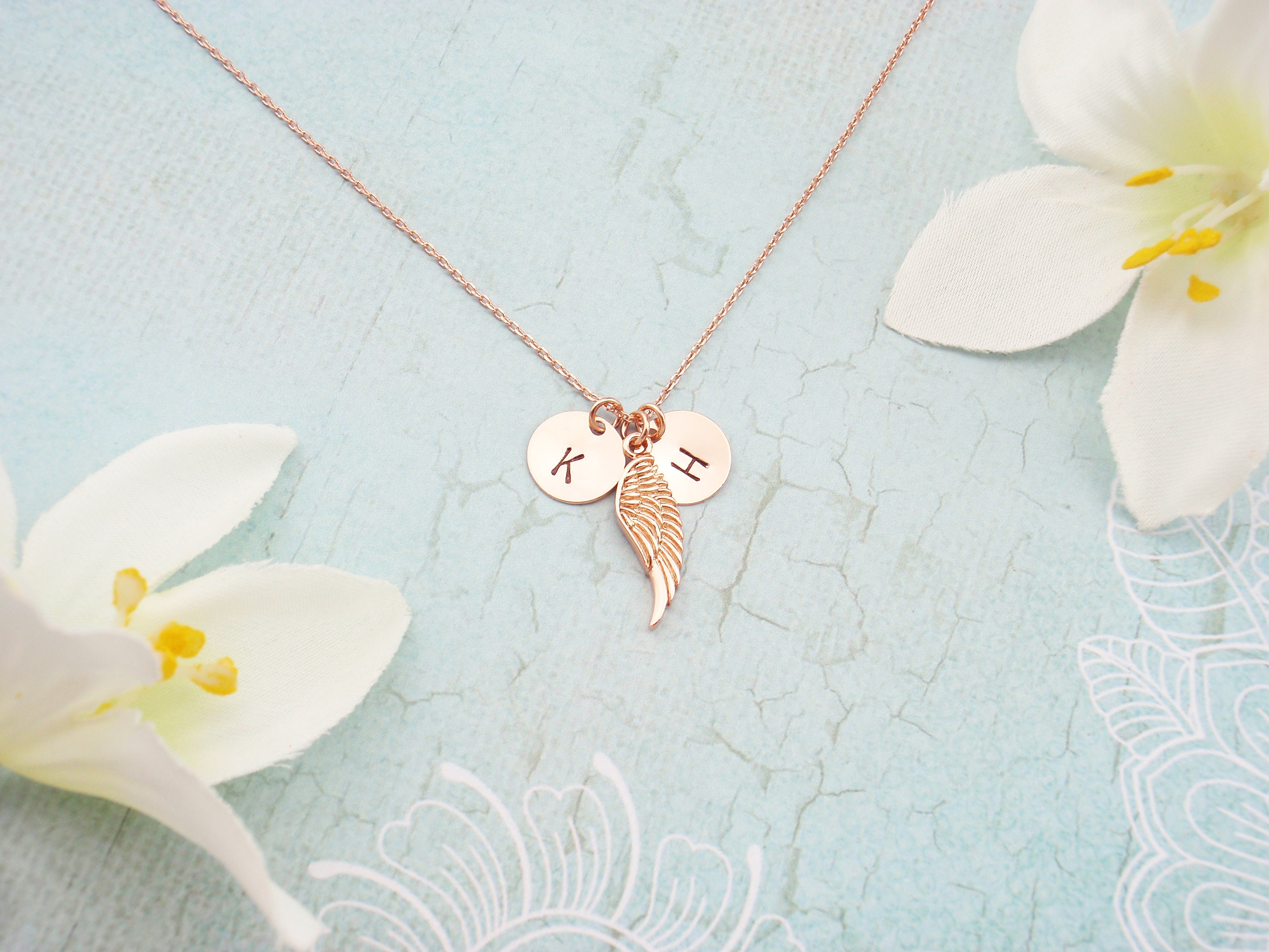 Personalized Angel Wing Necklace. Choose Rose Gold Silver or | Etsy