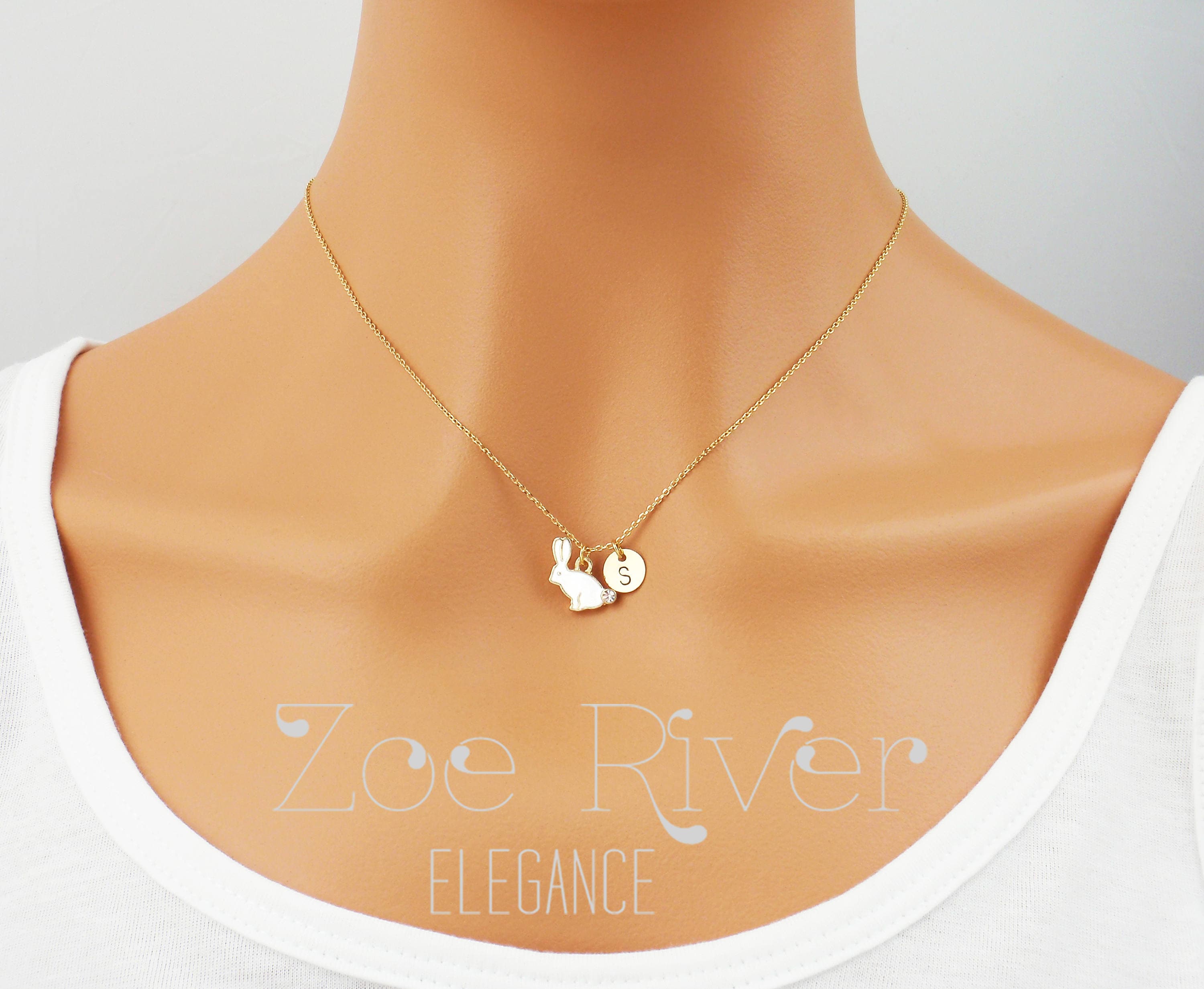 Personalized White Rabbit Necklace Personalized Initial - Etsy