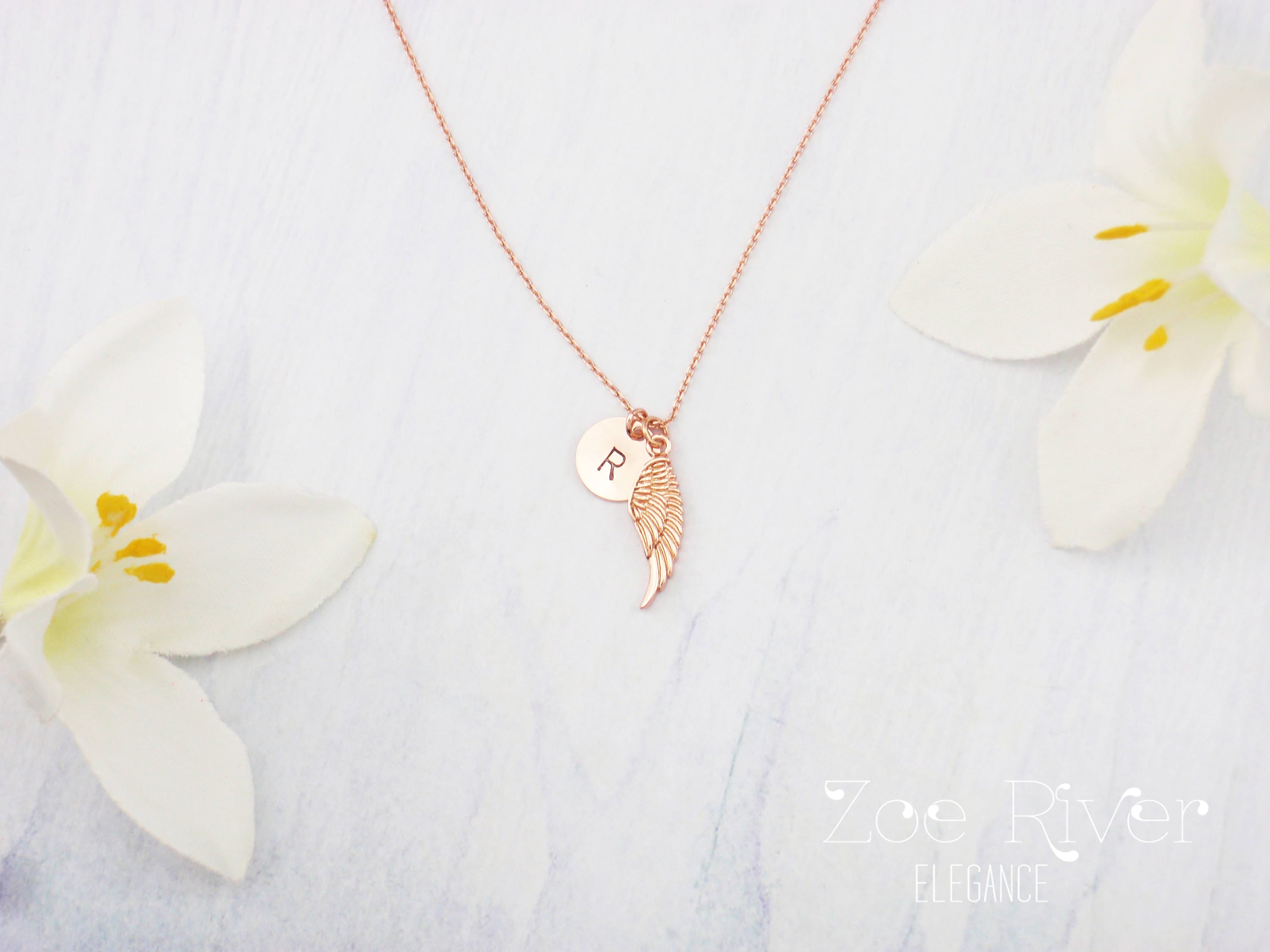 Personalized Angel Wing Necklace. Choose Rose Gold Silver or | Etsy