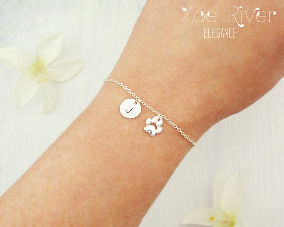 Personalized Paw print Bracelet. Choose Silver Gold Rose Gold Elegant Puppy Dog Bracelet With Initial Monogram. Dog Lover Gift Idea. Etsy