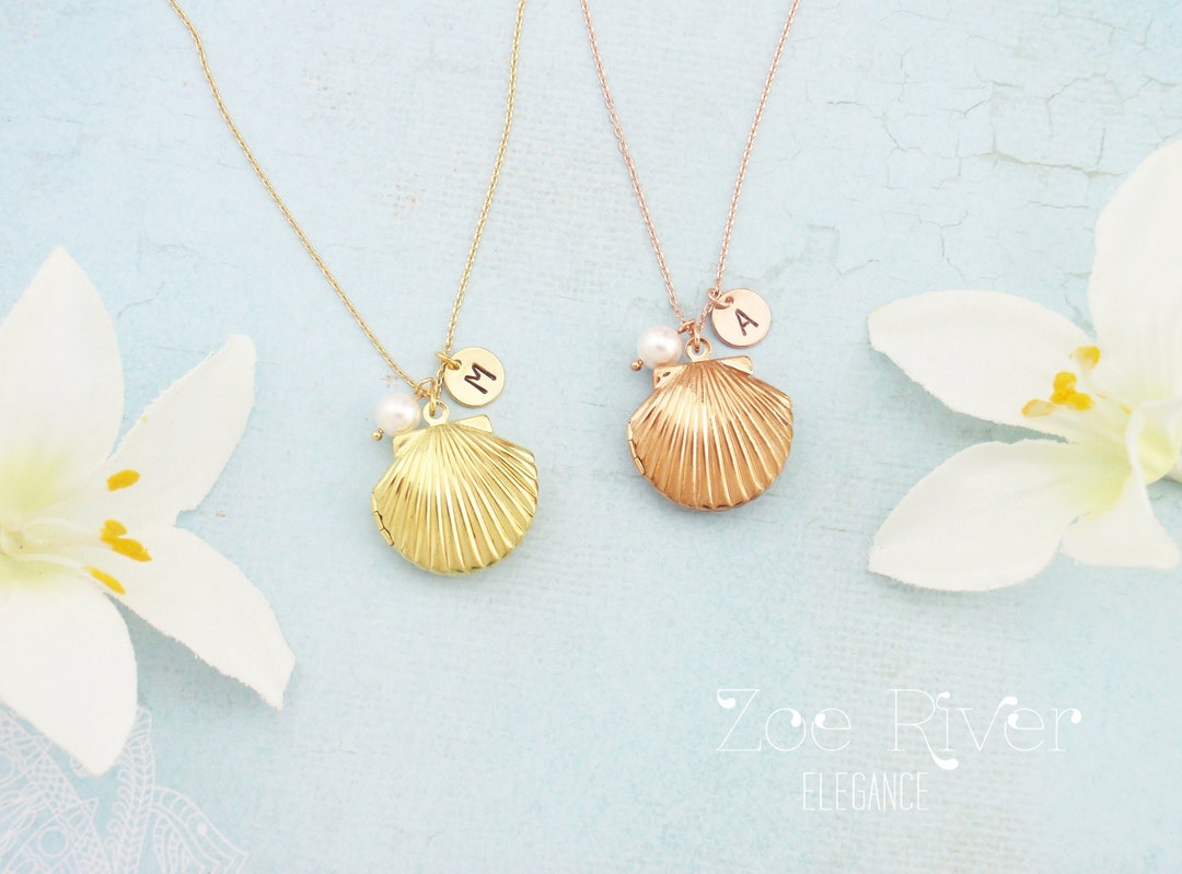 Personalized Scallop Shell Locket. Choose Gold or Rose Gold, Initial ...
