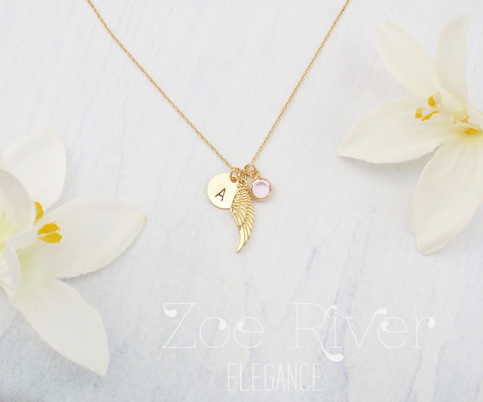 Personalized Angel Wing Necklace. Choose Rose Gold, Silver or Gold ...