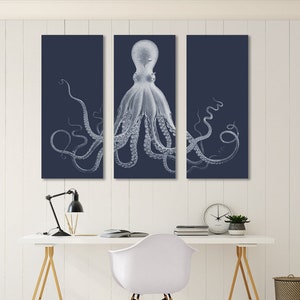 Octopus Triptych Octopus Art Lord Bodner Octopus Print Navy - Etsy