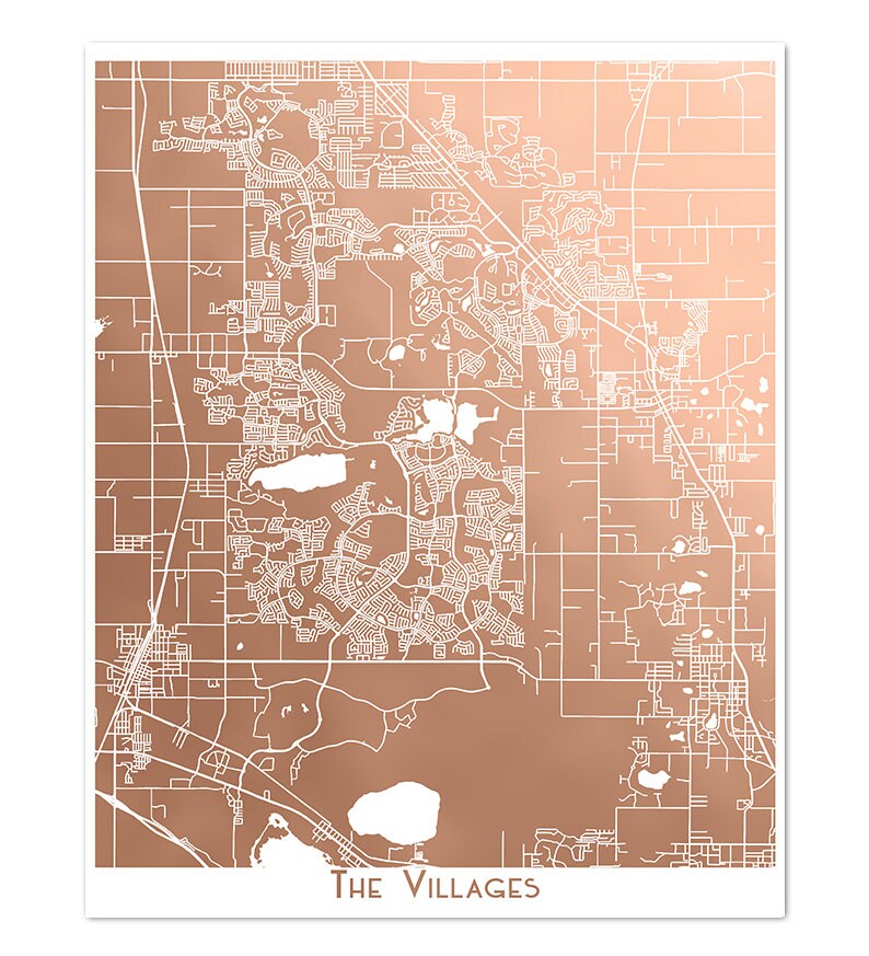 The Villages Map in Rose Gold Map of the Villages Florida - Etsy
