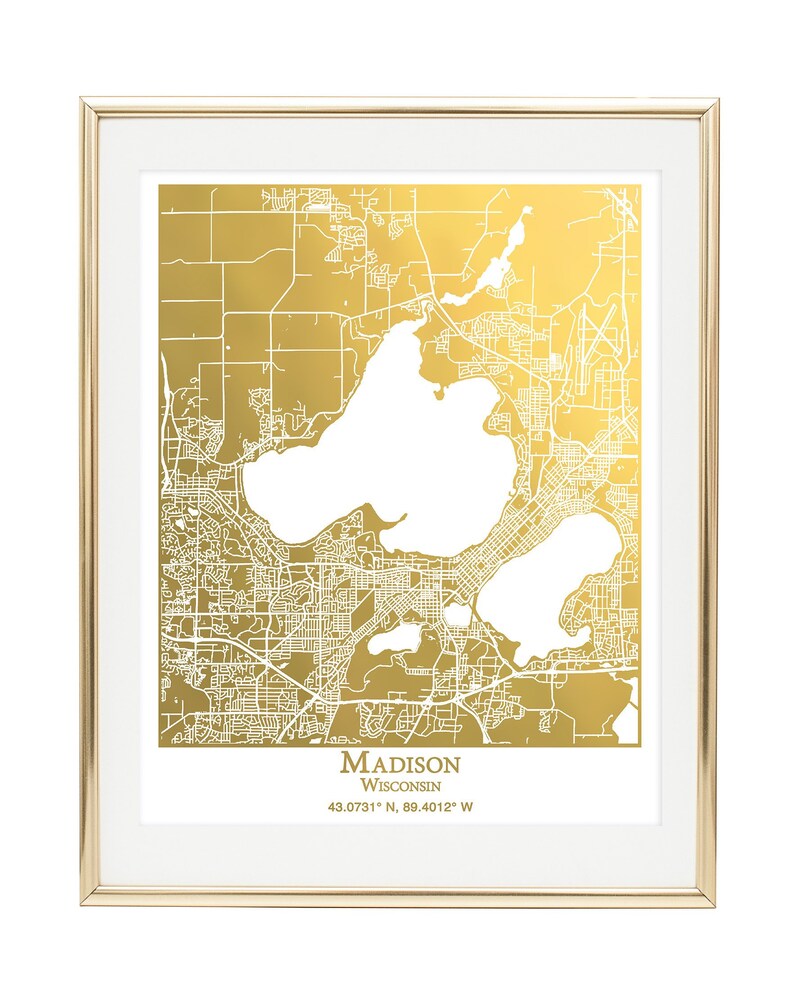 Madison Map Gold Foil Map of Madison Wisconsin Gold Foil - Etsy