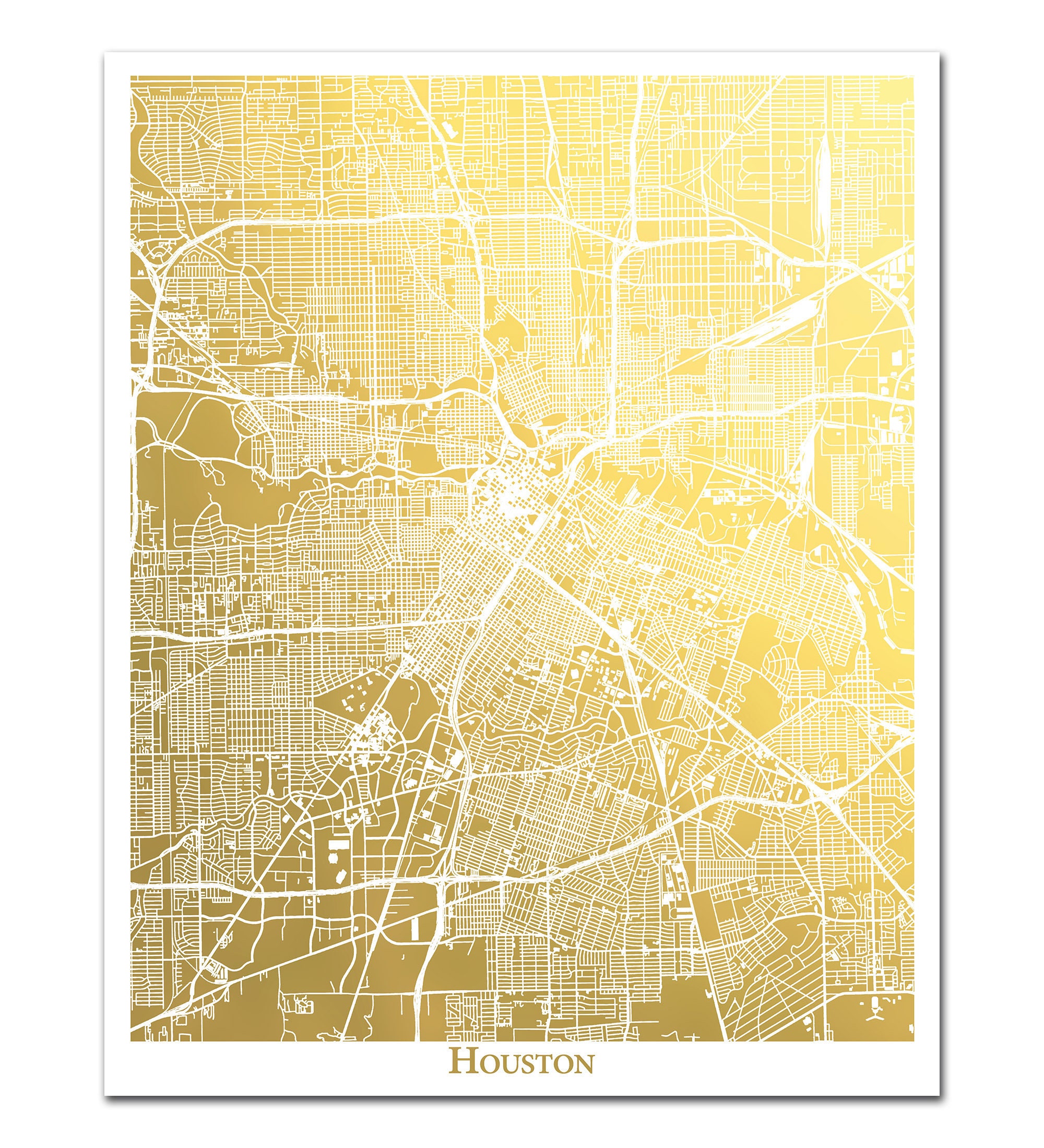 Houston City Map Gold Foil Print Map of Houston Print | Etsy