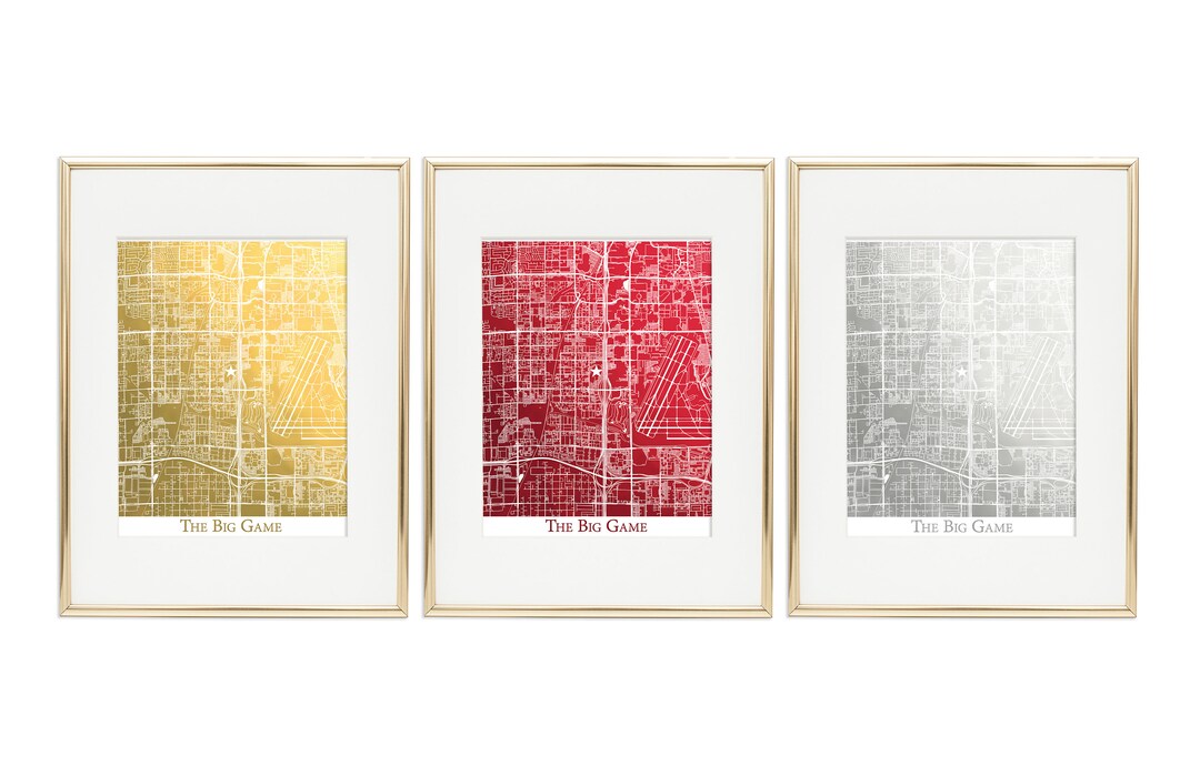 The Big Game Map in Shiny Gold, Silver or Red Foil, Metallic Map of the ...