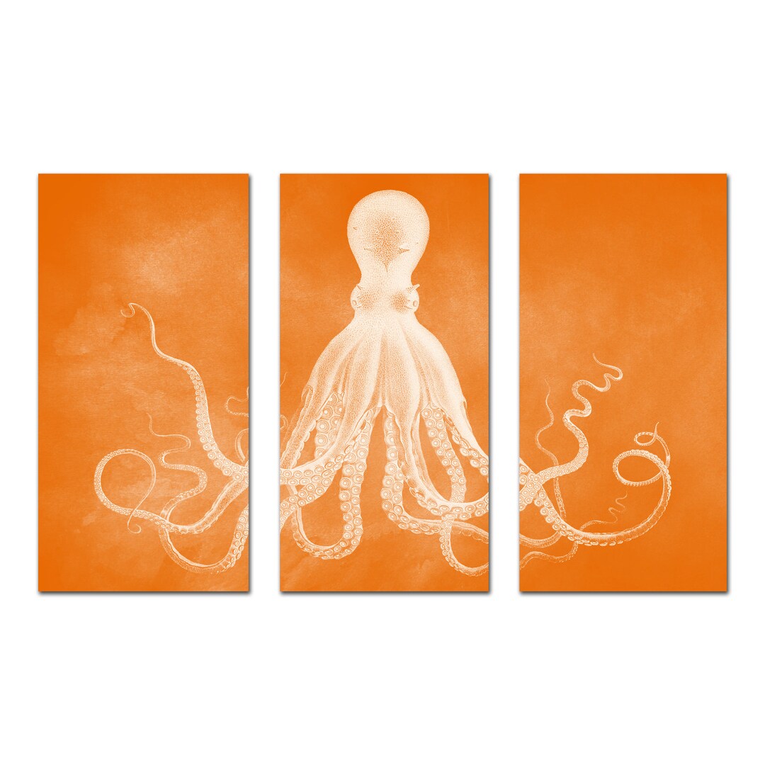 Exuberant Orange Octopus Triptych Octopus Print Octopus Art - Etsy