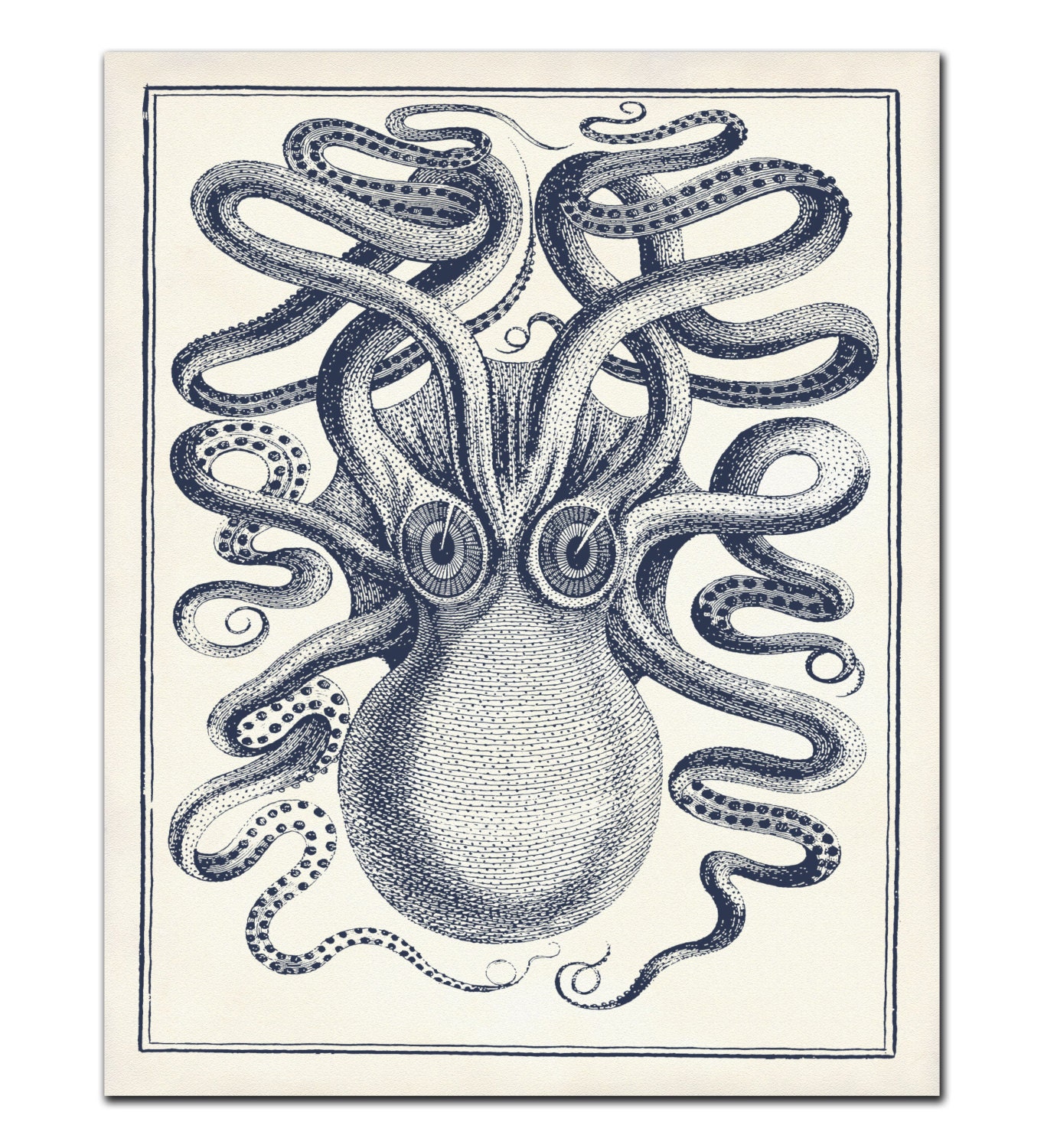 Octopus Print Set of 4 in Marine Blue Octopus Art Beach | Etsy