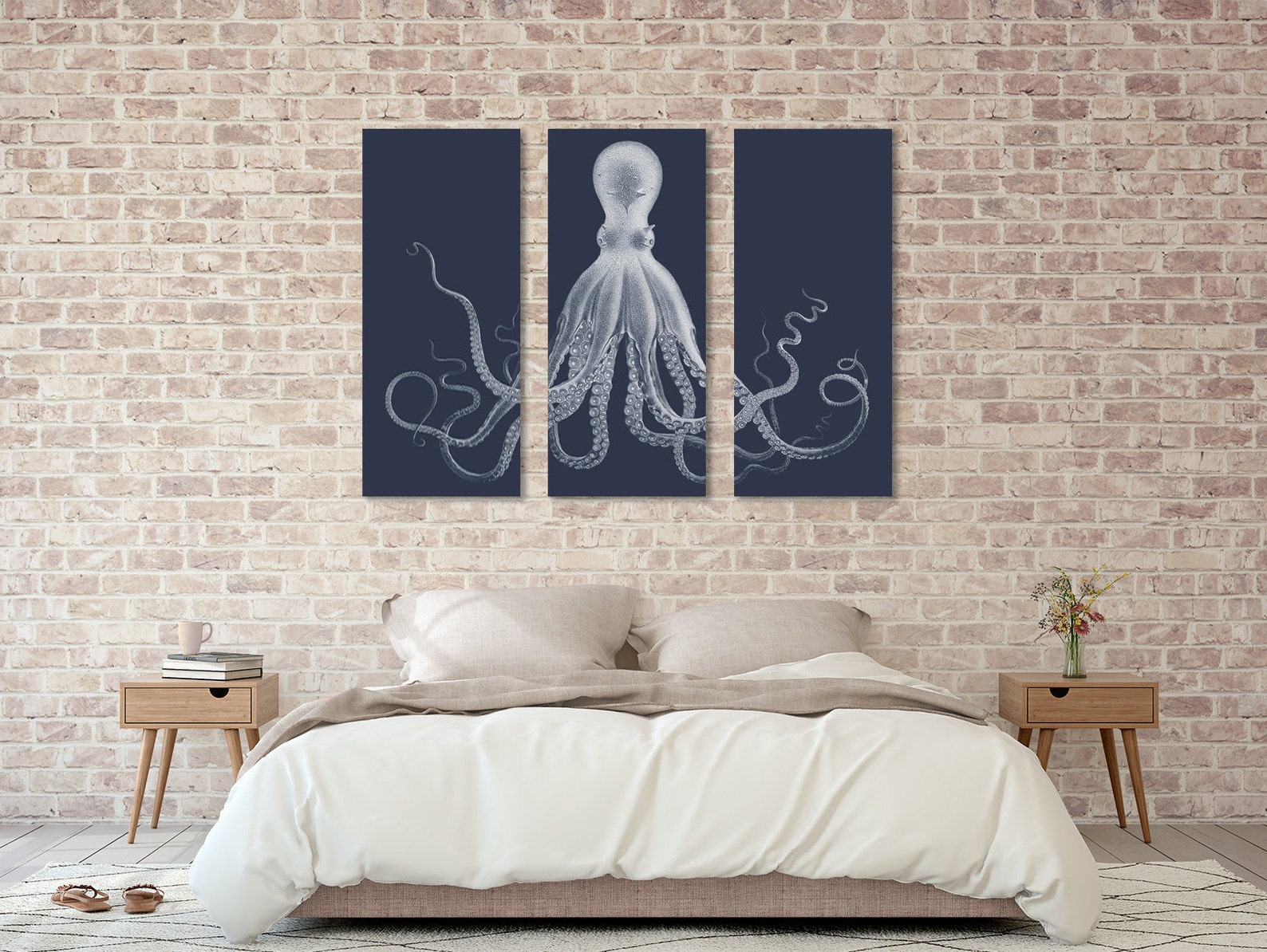 Octopus Triptych Octopus Art Lord Bodner Octopus Print Navy - Etsy