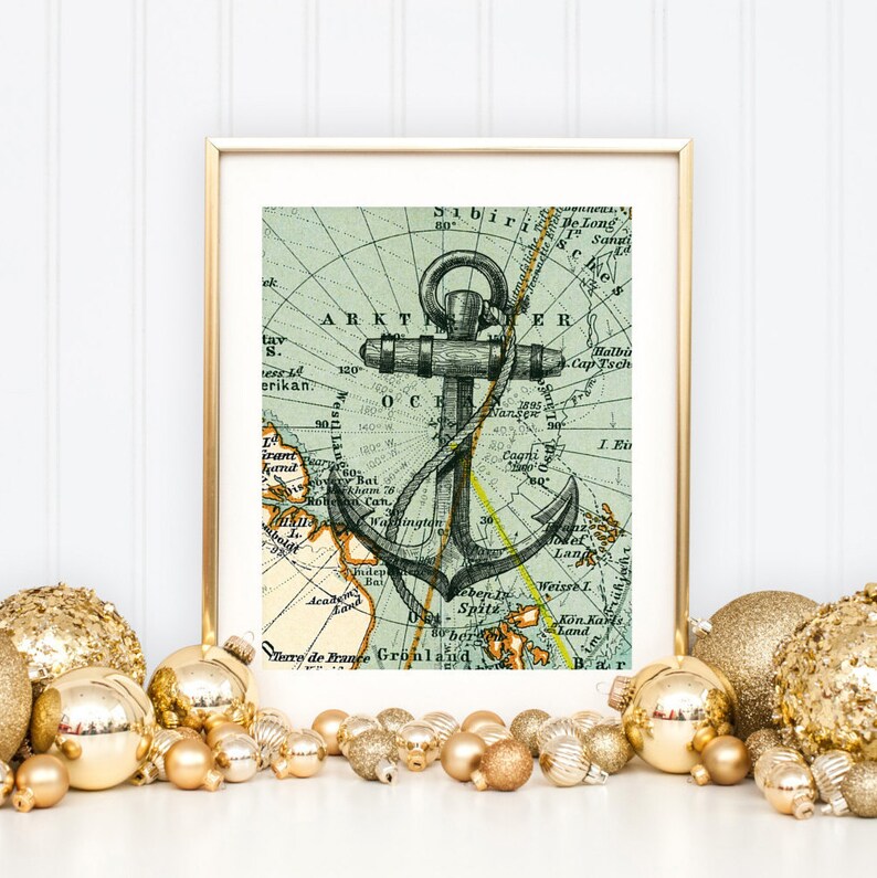 Nautical Map Anchor Print Anchor Poster Nautical Wall | Etsy