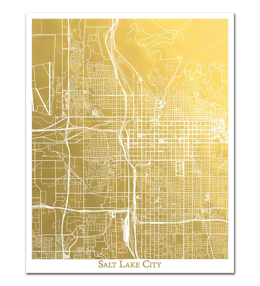 Salt Lake City Map Gold Foil Print, Foil Pressed Wall Art, Gold Foil ...
