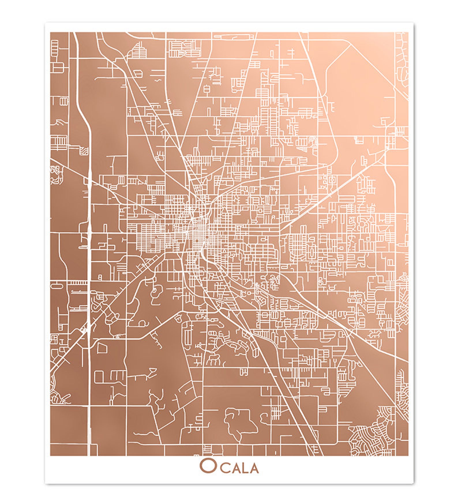 Ocala Map in Rose Gold Map of Ocala Florida Florida Horse | Etsy