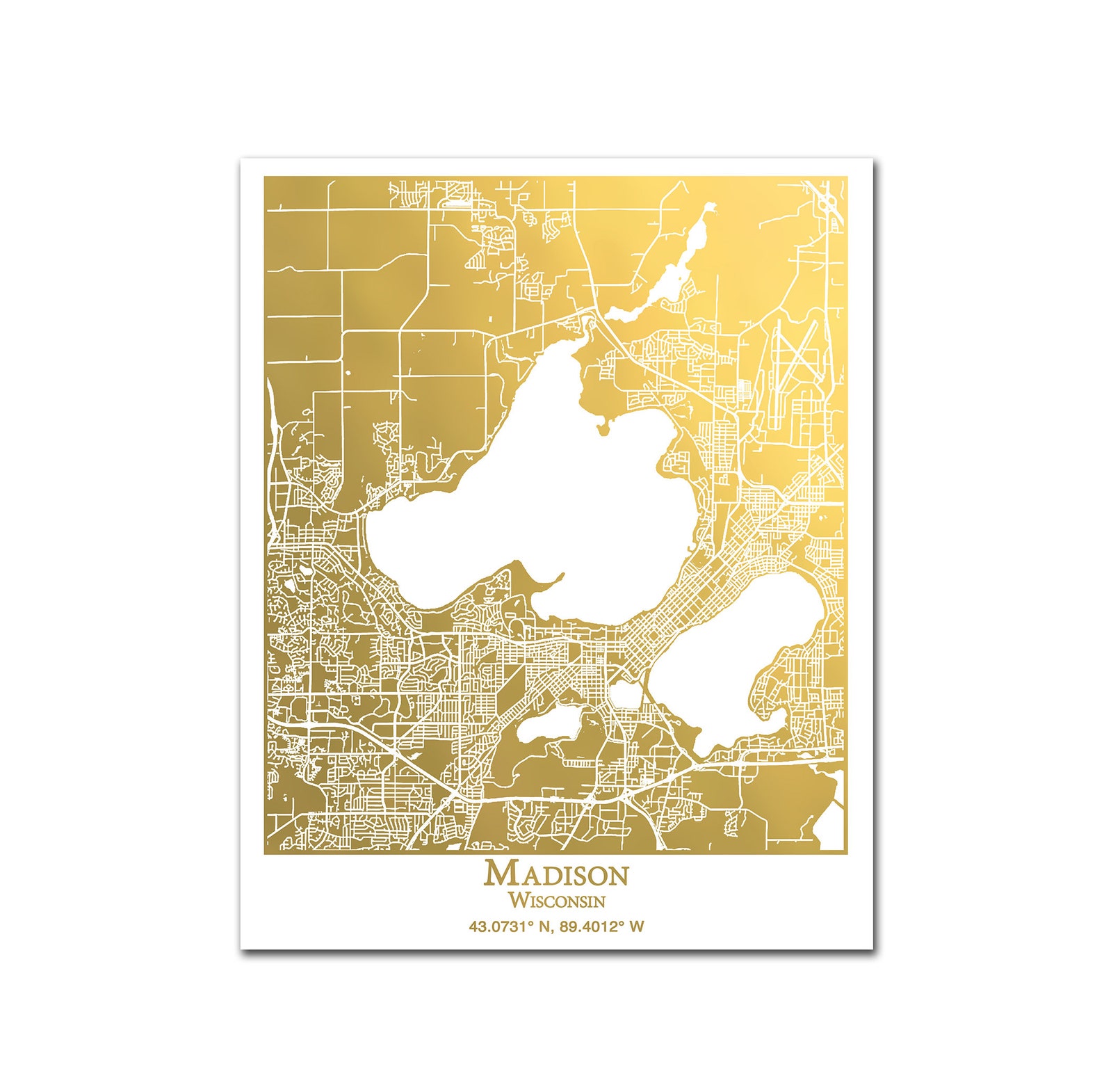 Madison Map Gold Foil Map of Madison Wisconsin Gold Foil | Etsy