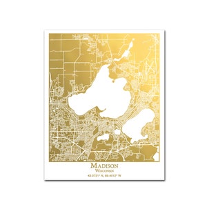Madison Map, Gold Foil Map of Madison, Wisconsin, Gold Foil Print, Map ...