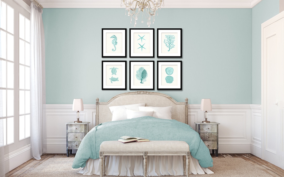 Seafoam Green Sea Life Prints: Coastal Farmhouse Wall Art, Set of 6 - Etsy