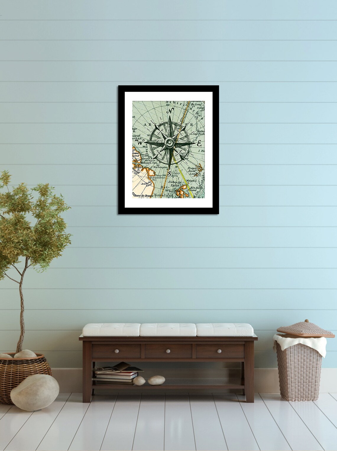 Nautical Map Compass Print Compass on Map Poster Nautical - Etsy