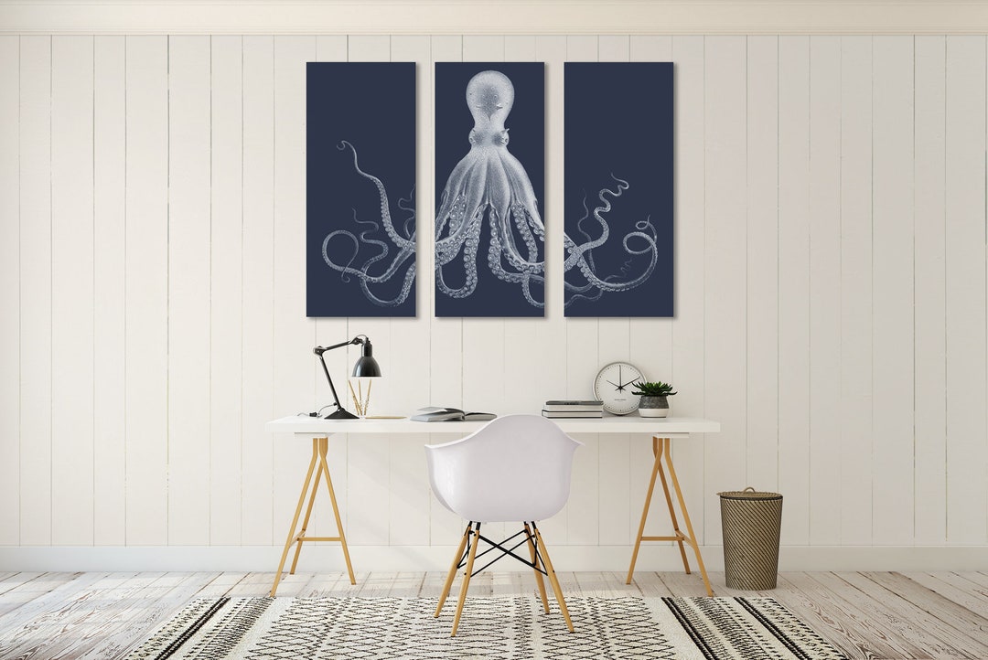 Octopus Triptych Octopus Art Lord Bodner Octopus Print Navy - Etsy