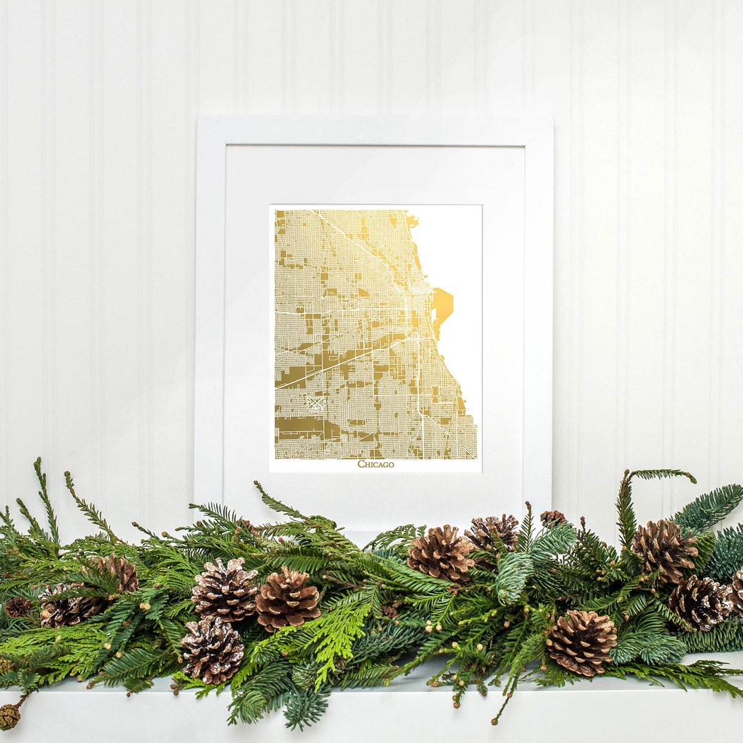 Chicago Map, Gold Foil Print, Metallic Map, Map of Chicago Print, Gift ...
