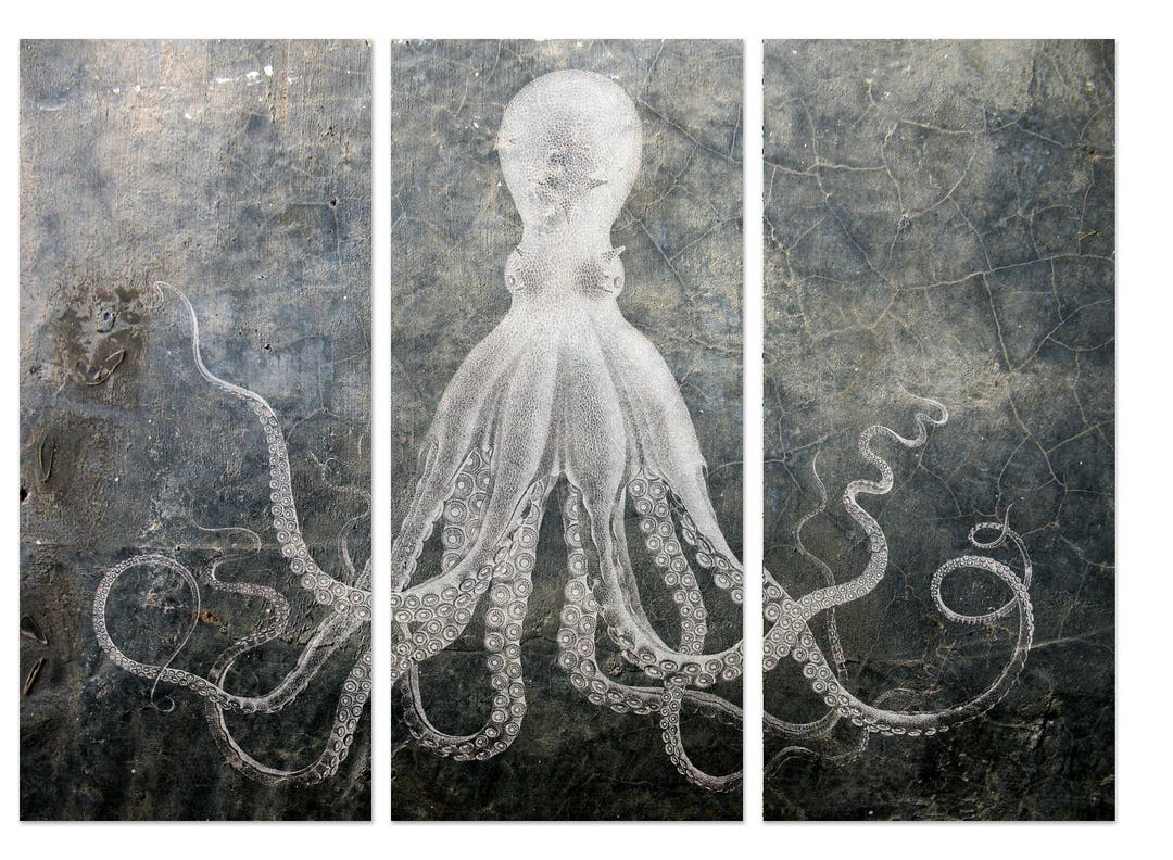 Octopus Triptych, Octopus Art, Industrial Art, Concrete Octopus Print ...
