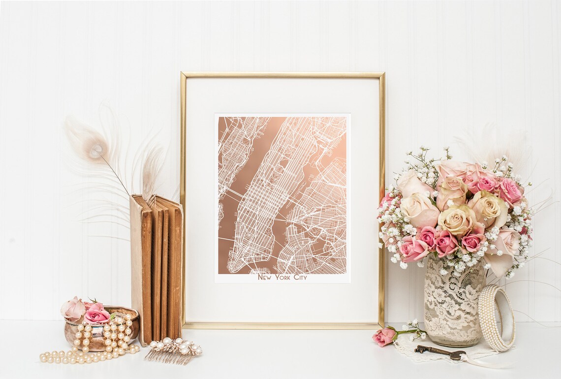 New York City Map in Rose Gold Foil Map of New York Great - Etsy