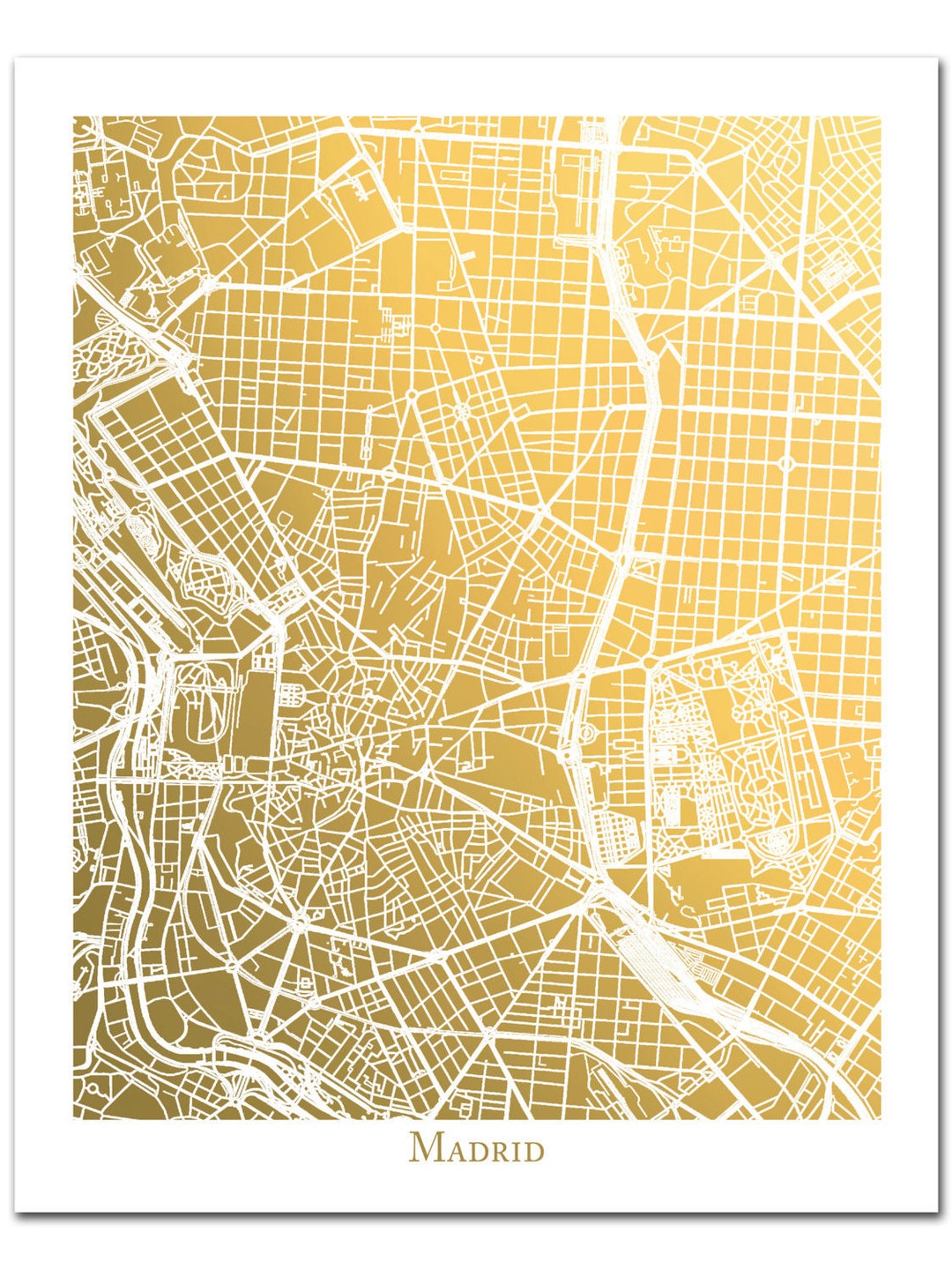 Madrid Map Print, Gold Map of Madrid, Foil Print, Foil Map Wall Art ...
