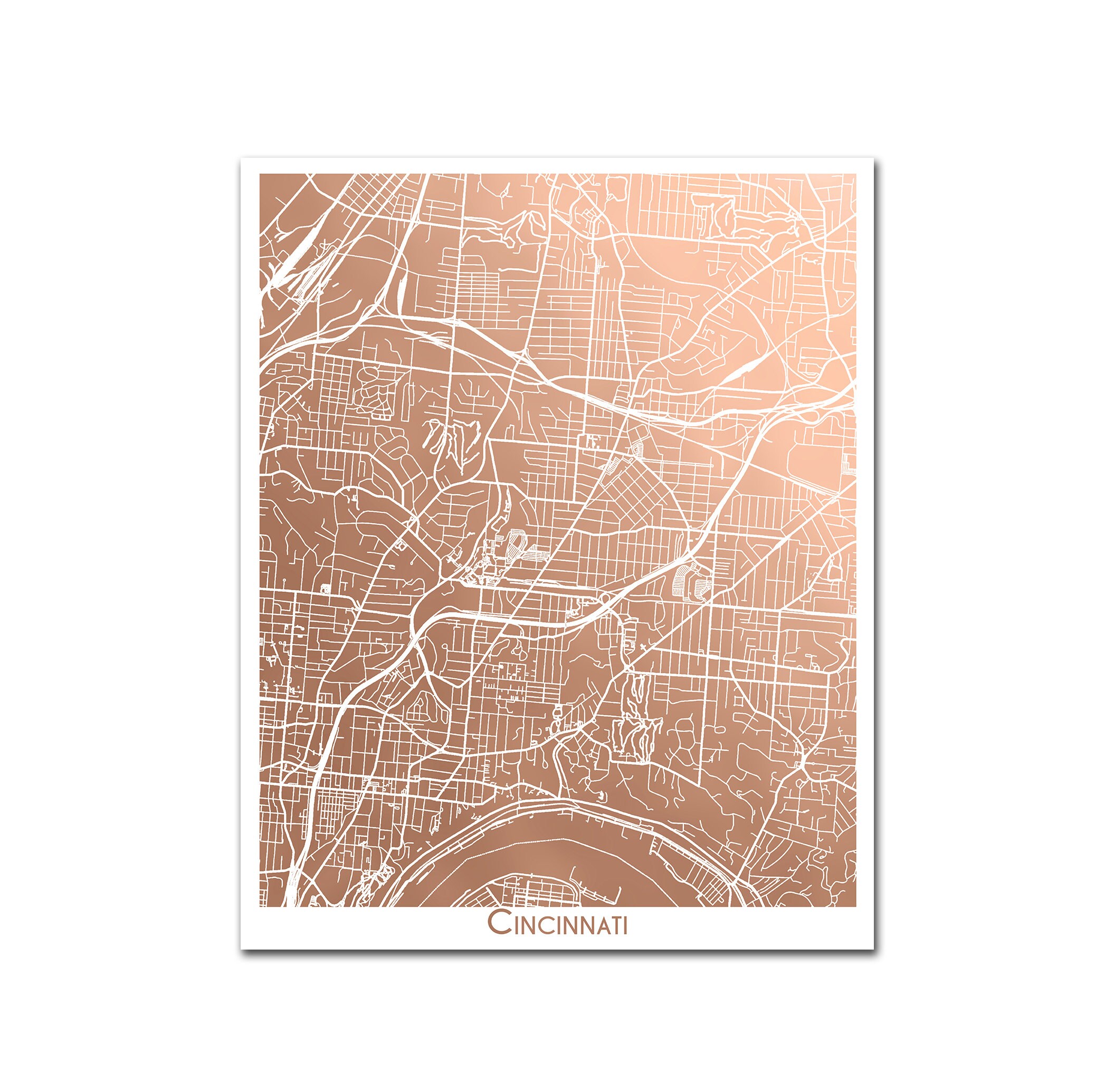 Cincinnati Map Art Deco Map in Rose Gold Map of Cincinnati - Etsy