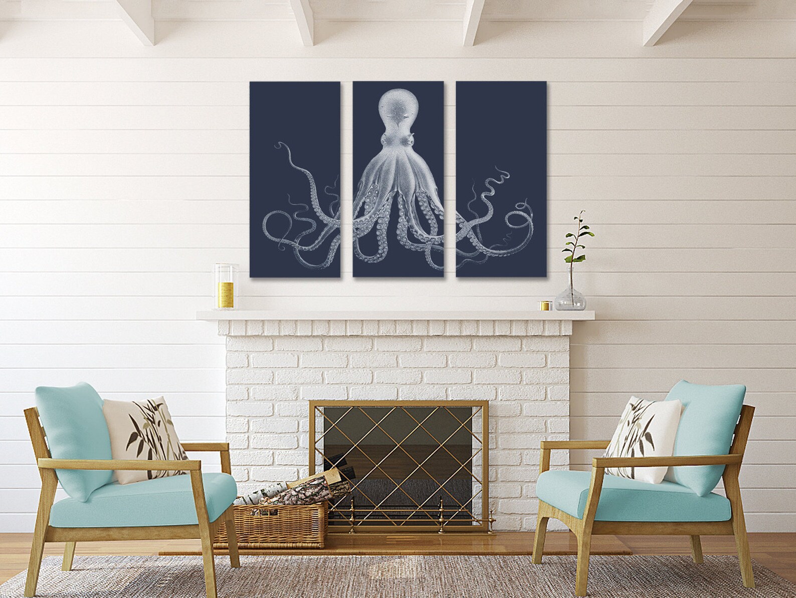 Octopus Triptych Octopus Art Lord Bodner Octopus Print Navy - Etsy