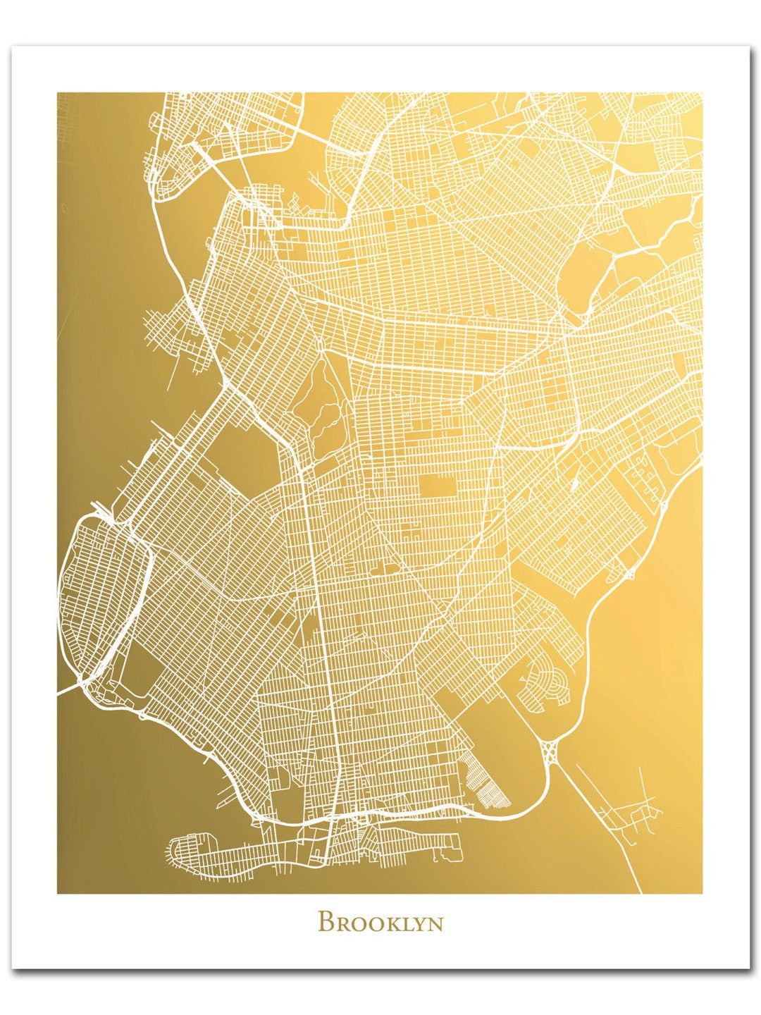 Brooklyn Map Print in Gold Foil, Gold Foil Map of Brooklyn NY, Gold ...
