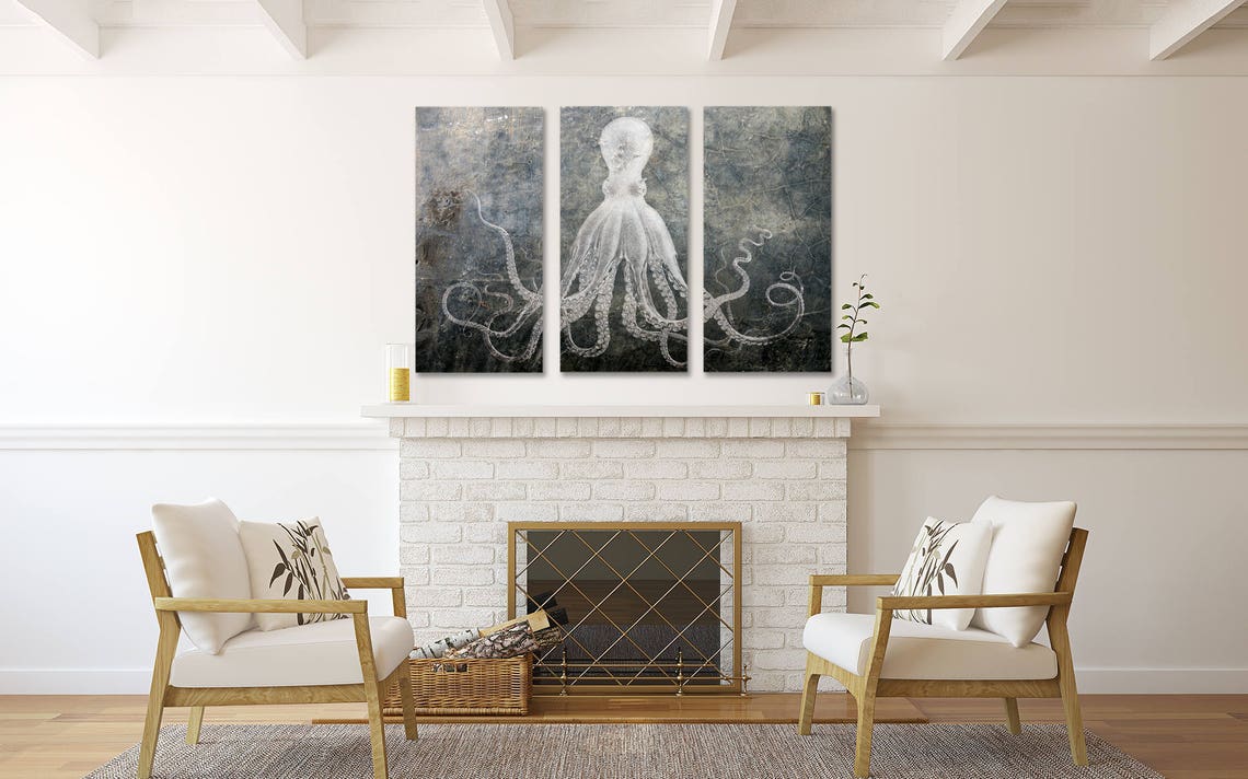 Octopus Triptych Octopus Art Industrial Art Concrete | Etsy