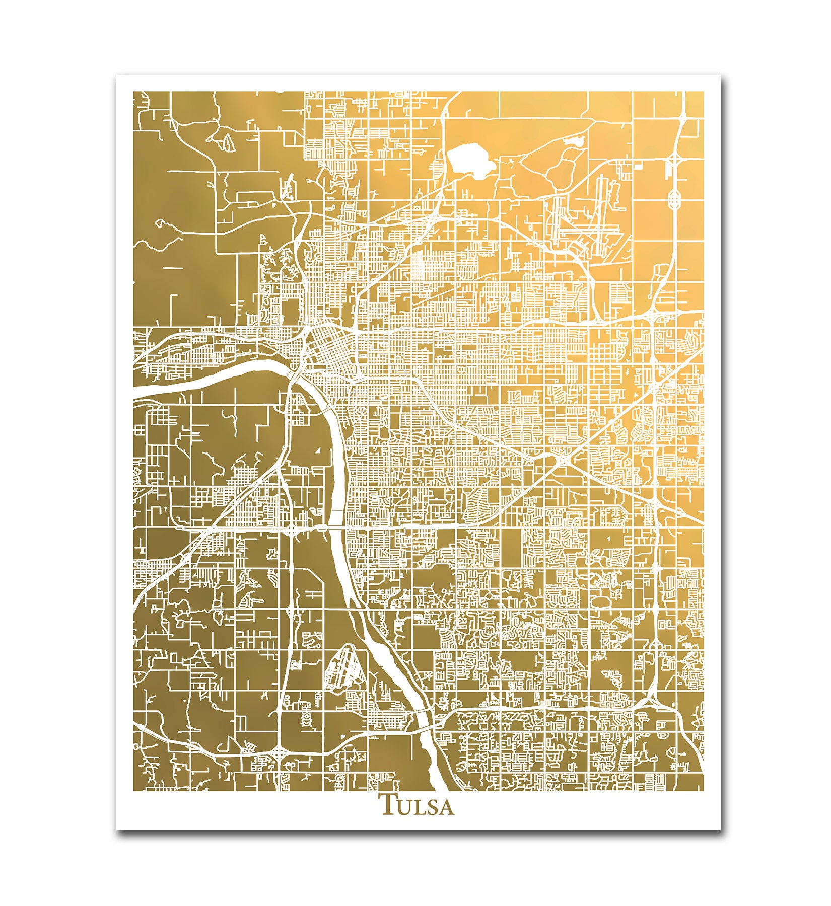 Tulsa Map Gold Foil Map™ Tulsa Print Gold Foil Print Tulsa | Etsy