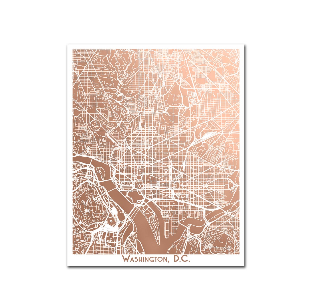 Washington D.C. Map in Rose Gold Foil, Map of Washington DC, Rose Gold ...